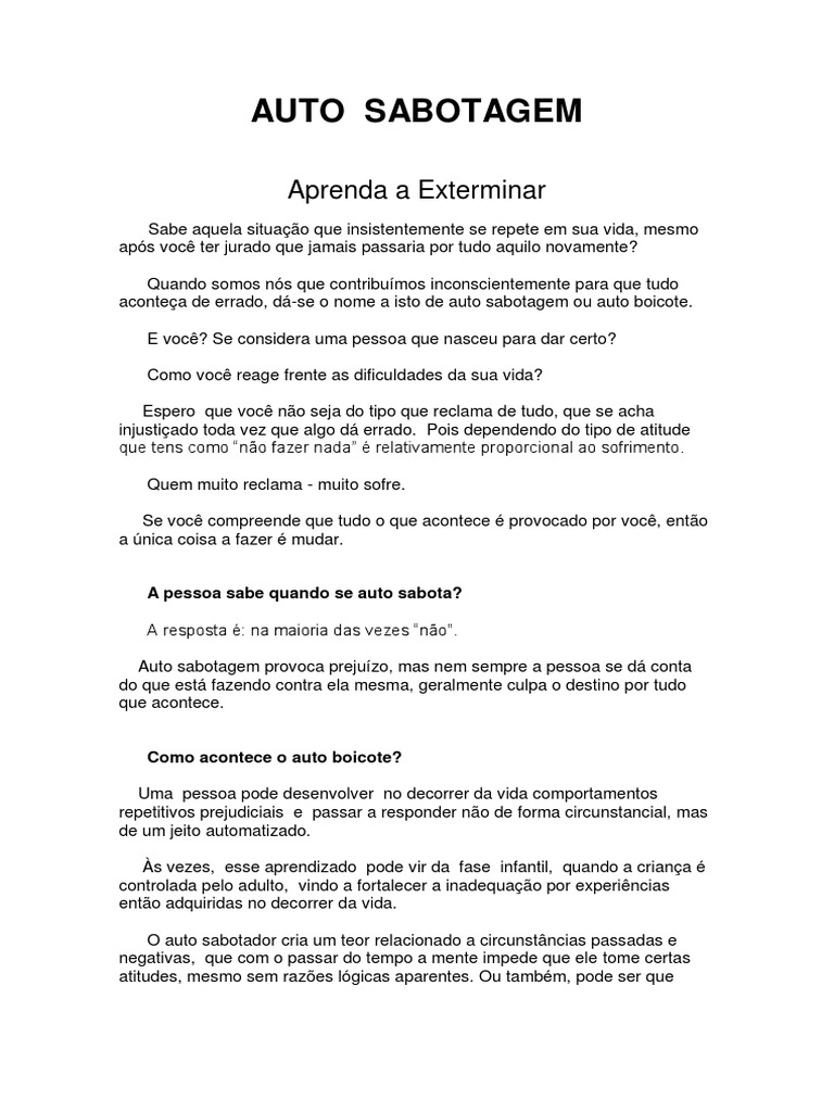 AUTO Sabotagem | PDF | Atitude (Psicologia) | Humano