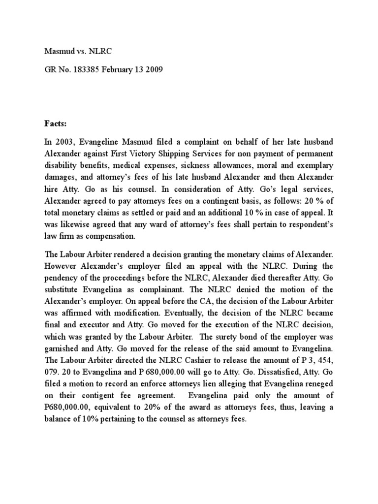 Masmud Vs NLRC | PDF | Attorney's Fee | Lawyer