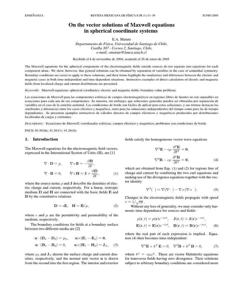 On The Vector Solutions of Maxwell Equations in Spherical Coordinate Systems | PDF | Ecuaciones ...