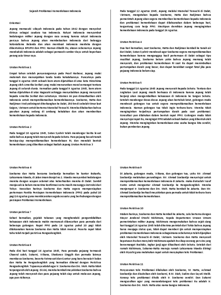 Sejarah Proklamasi Kemerdekaan Indonesia (Ringkasan) | PDF