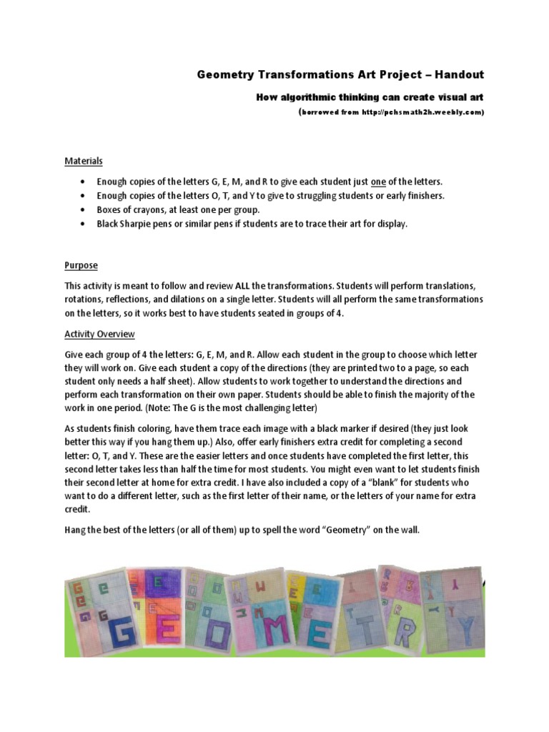 Geometry Transformations Art Project - Handout: How Algorithmic ...