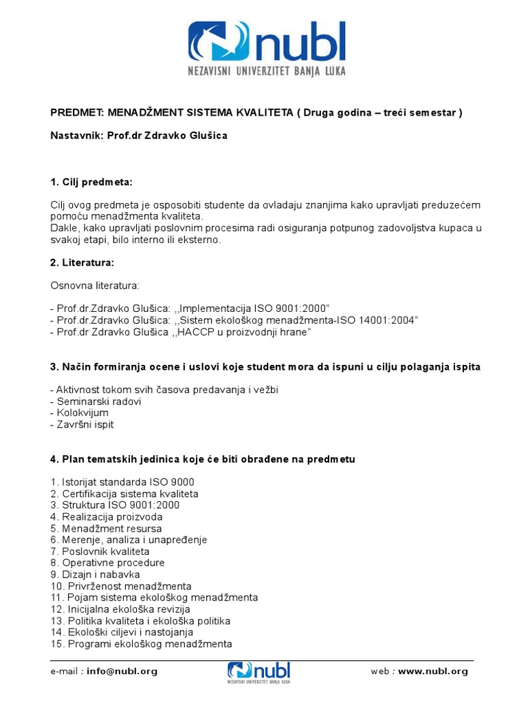 Menadzment Sistema Kvaliteta | PDF