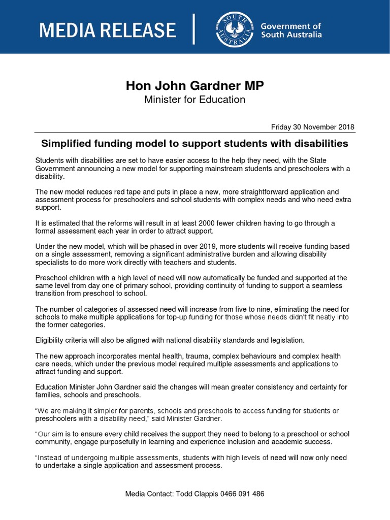 Simplified Funding Model To Support Students With Disabilities ...