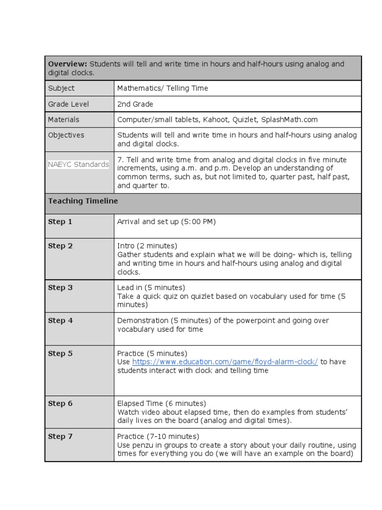 Lesson Plan | PDF | Clock | Time