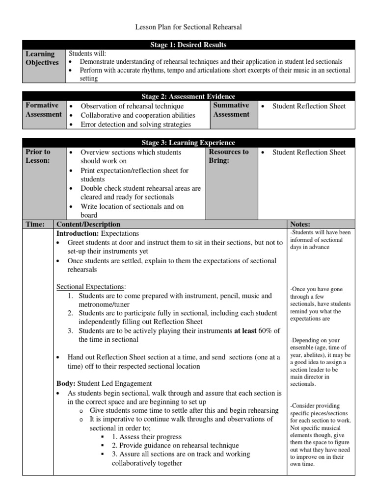 Sectional Rehearsal Lesson Plan | PDF | Lesson Plan | Educational ...