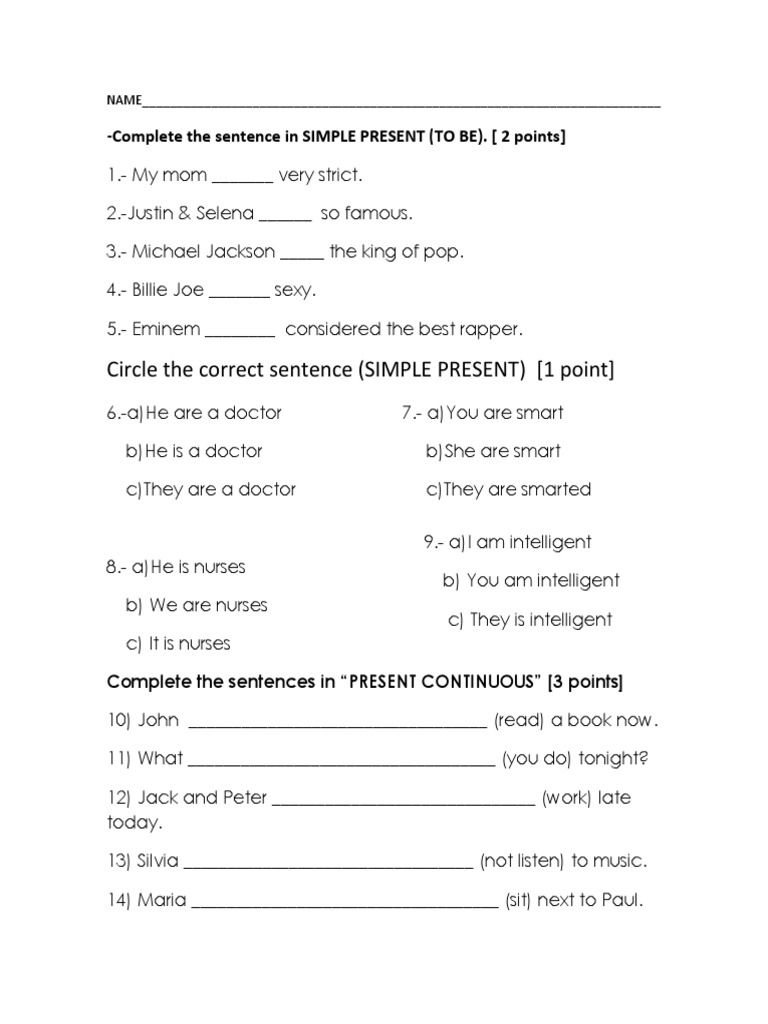 Circle The Correct Sentence (SIMPLE PRESENT) (1 Point) | PDF | Language Mechanics | Syntax