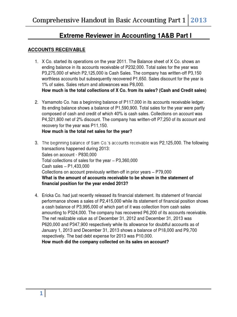 Basic Accounting Review: Accounts Receivable | PDF | Debits And Credits ...