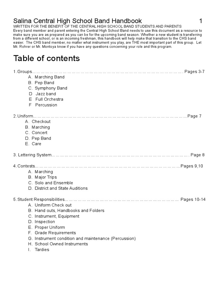 Chs Band Handbook 2018-19 5 | PDF | Audition | Drum Kit