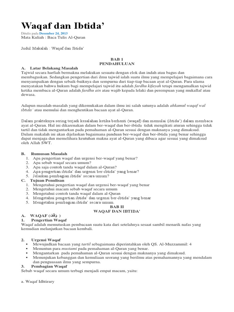 Waqaf Dan Ibtida | PDF