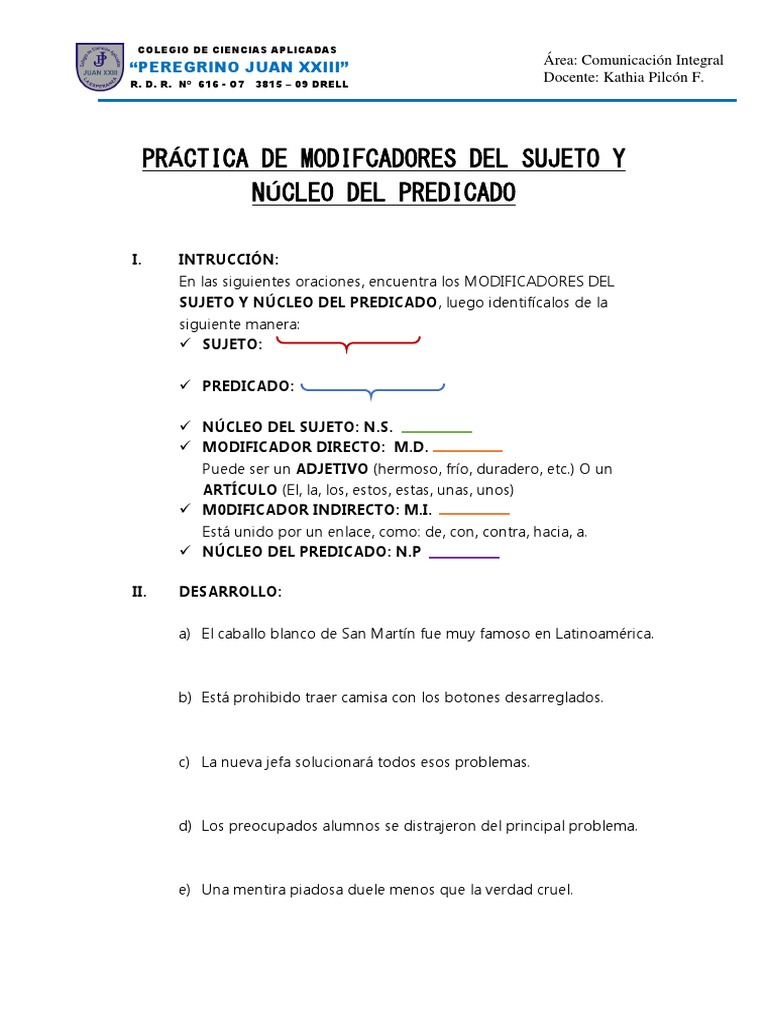 Modificadores del Sujeto y Predicado | PDF | Predicado (Gramática)