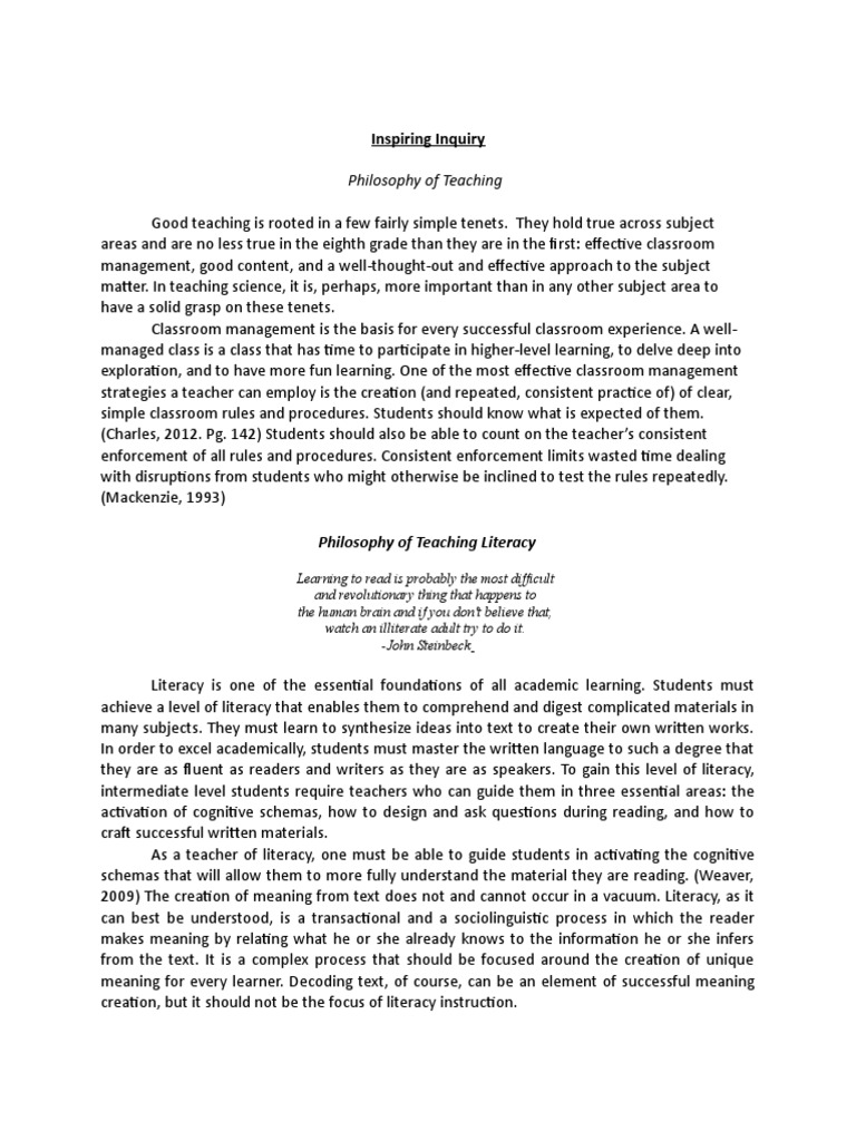 Inspiring Inquiry - My Philosophy of Teaching Literacy Math Science and ...