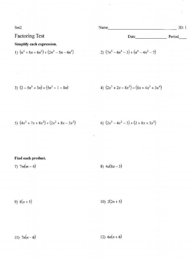 Pre-Post Factoring Assessment | PDF