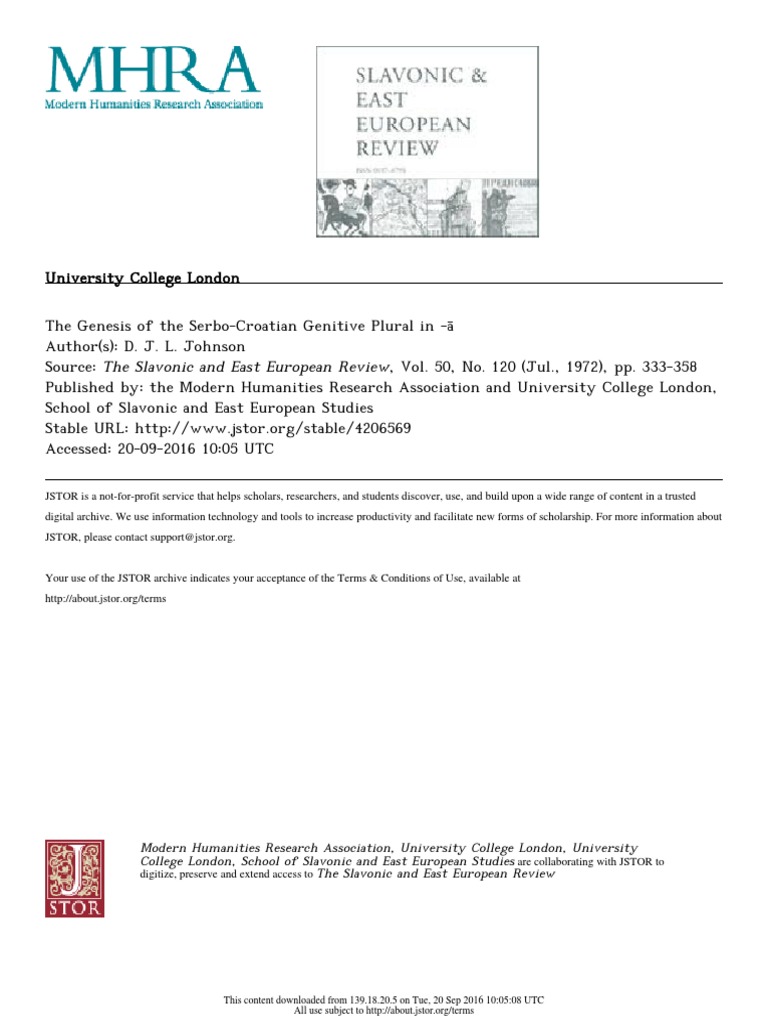 The Genesis of The Serbo-Croatian Genitive Plural in - Ā | PDF ...