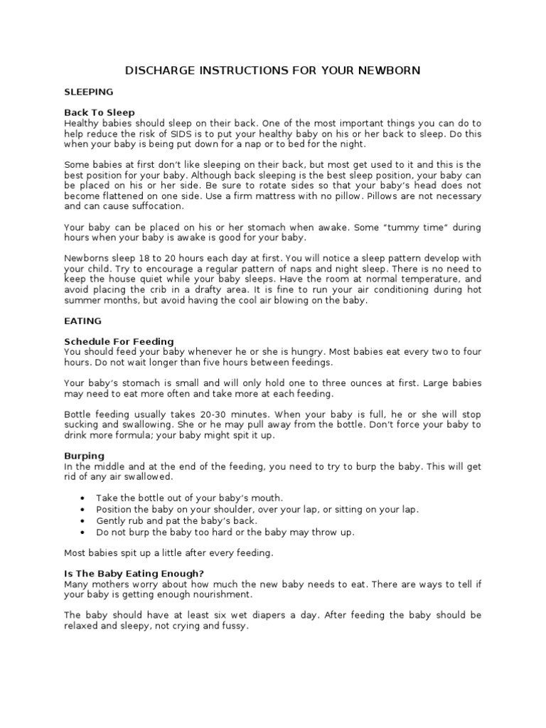Discharge Instructions For Your Newborn | PDF | Breastfeeding | Breast Milk