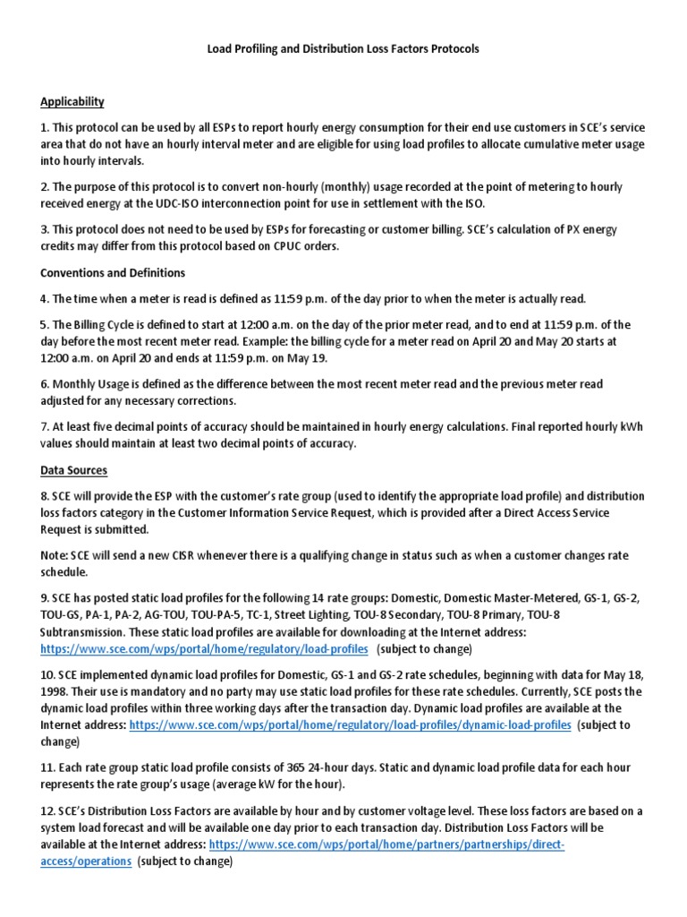 Load Profiling and Distribution Loss Factors Protocols | PDF | Kilowatt ...