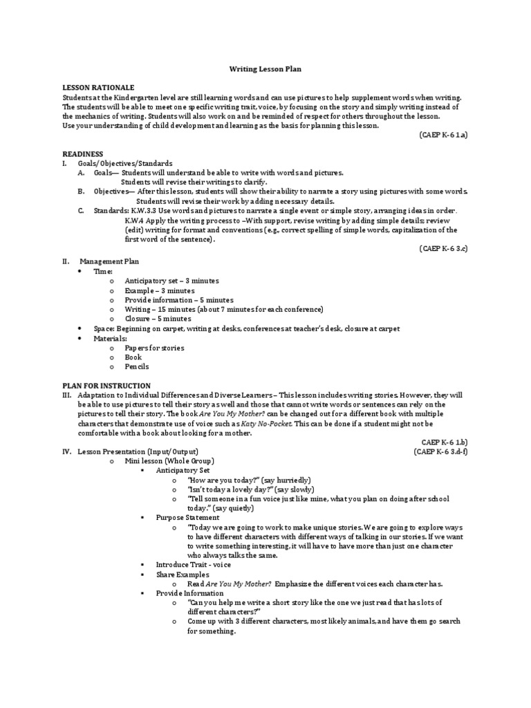Kindergarten Writing Lesson Plan Autosaved | PDF | Lesson Plan | Change