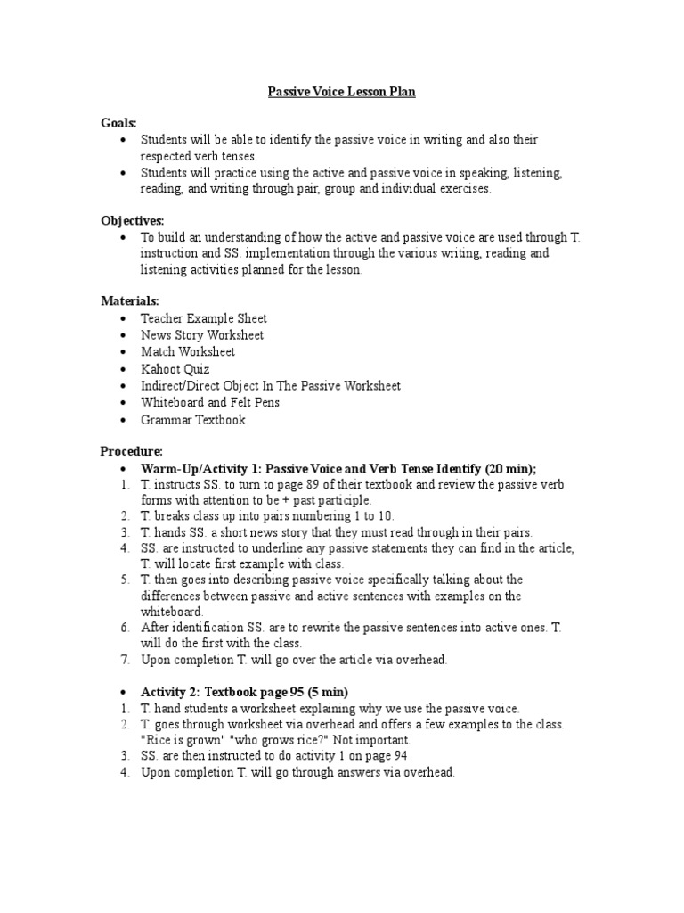 Passive Voice Lesson Plan | PDF | Object (Grammar) | Verb