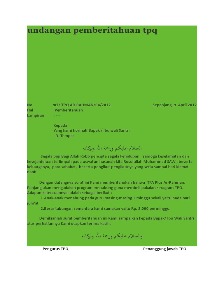Undangan Pemberitahuan TPQ | PDF