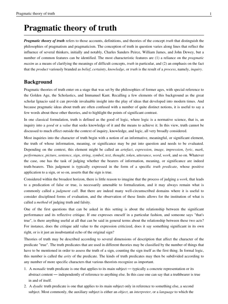 Pragmatic Theory of Truth | PDF | Pragmatism | Truth
