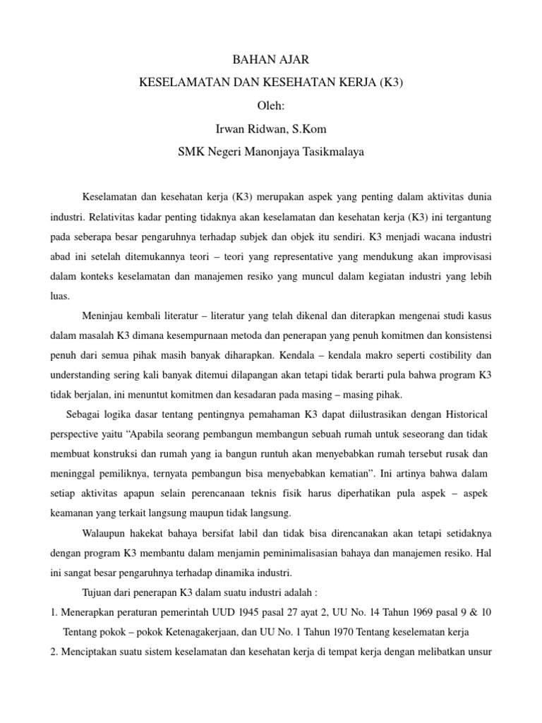 Bahan Ajar Keselamatan Dan Kesehatan Ker PDF | PDF
