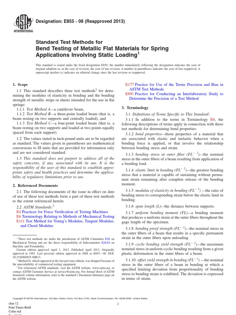 ASTM E855 08-Metal Bending | PDF | Bending | Strength Of Materials