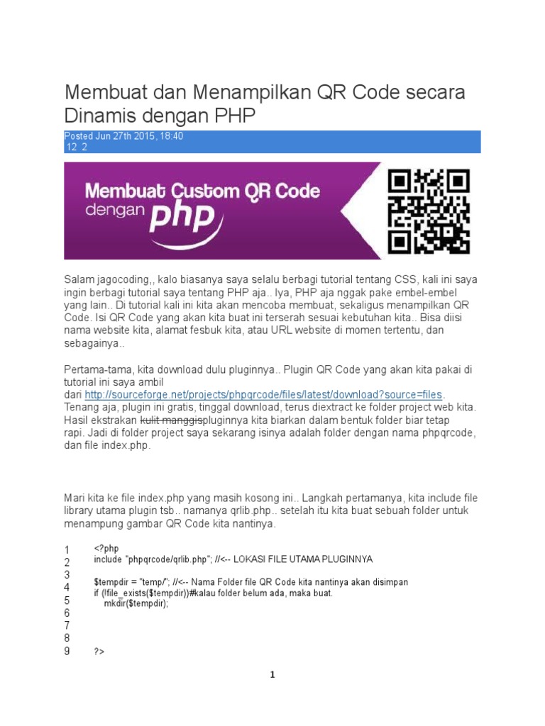Membuat Dan Menampilkan QR Code Secara Dinamis Dengan PHP | PDF ...