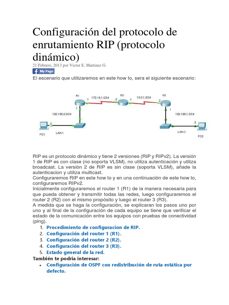 Configuración Del Protocolo de Enrutamiento RIP | PDF | Enrutador (Computación) | Red de ...