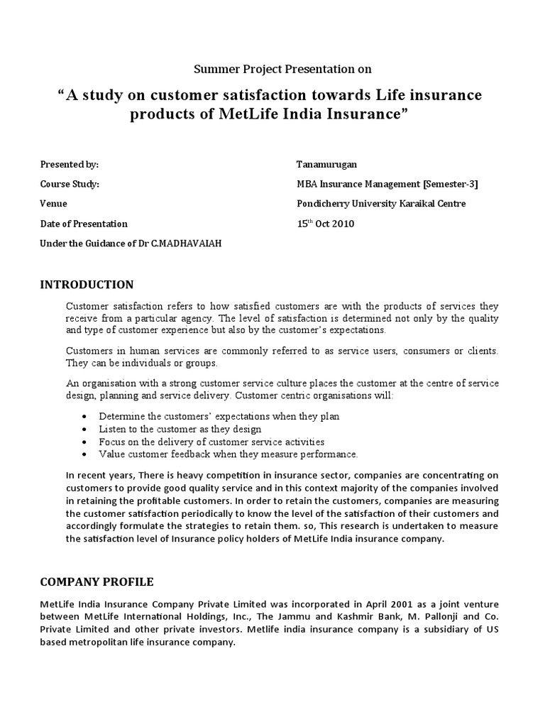 Synopsis Summer Project Presentation On | PDF | Customer Satisfaction ...