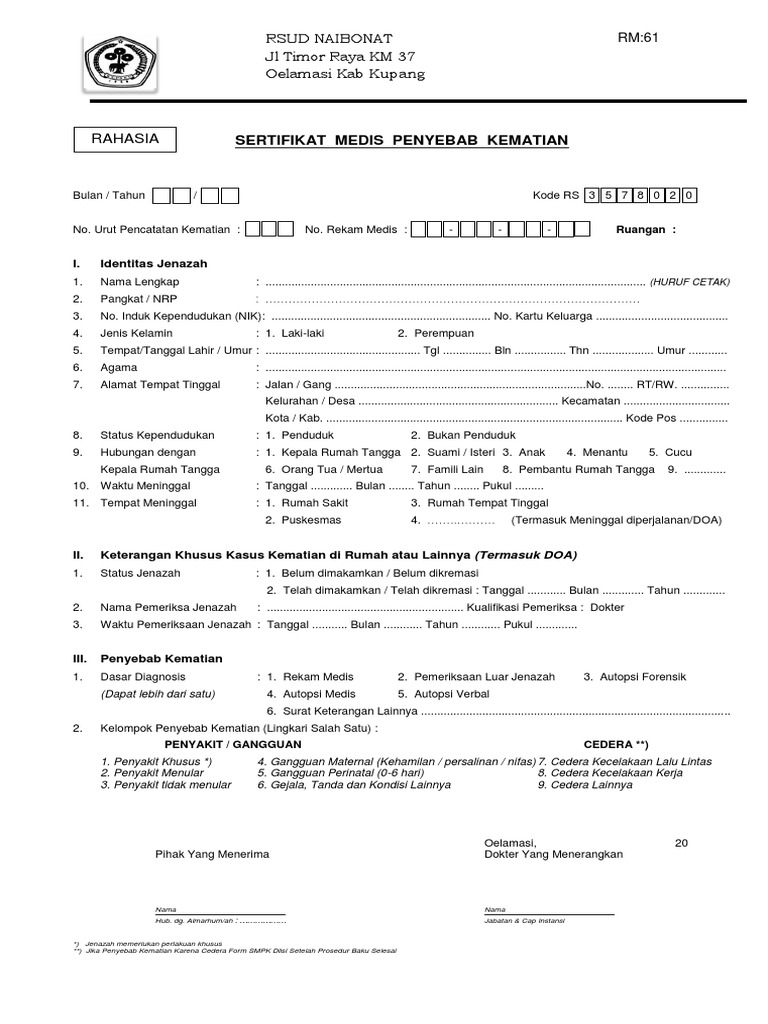 DRM 61 - Sertifikat Penyebab Kematian | PDF