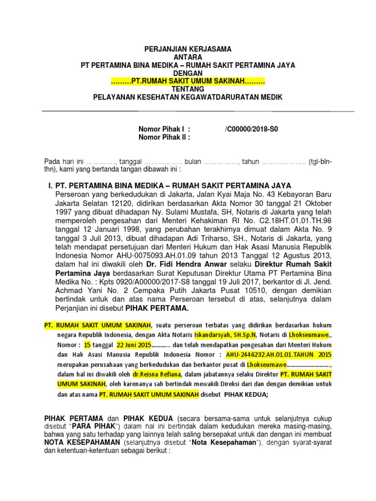 Draft Perjanjian Kerjasama