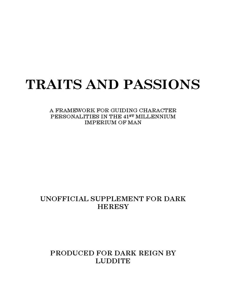 Traits and Passions - Dark Heresy Personality System PDF | PDF ...