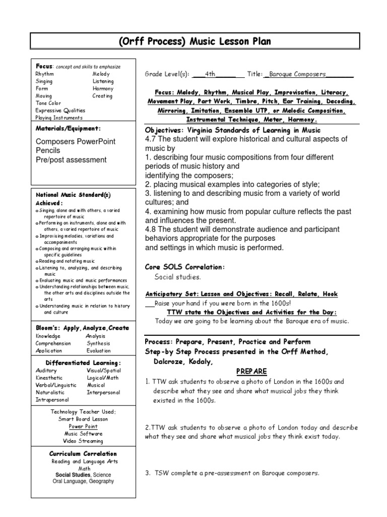 Baroque Lesson Plan | PDF | Musical Compositions | Behavior Modification