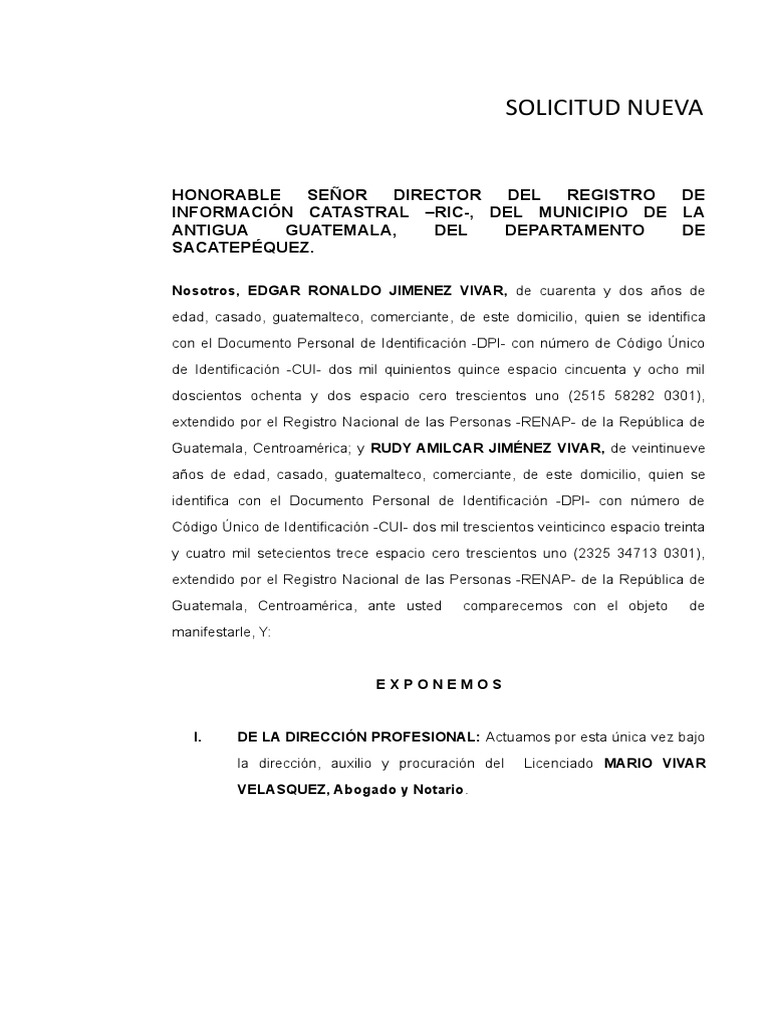 Solicitud Particion Ric | PDF | Propiedad | Guatemala