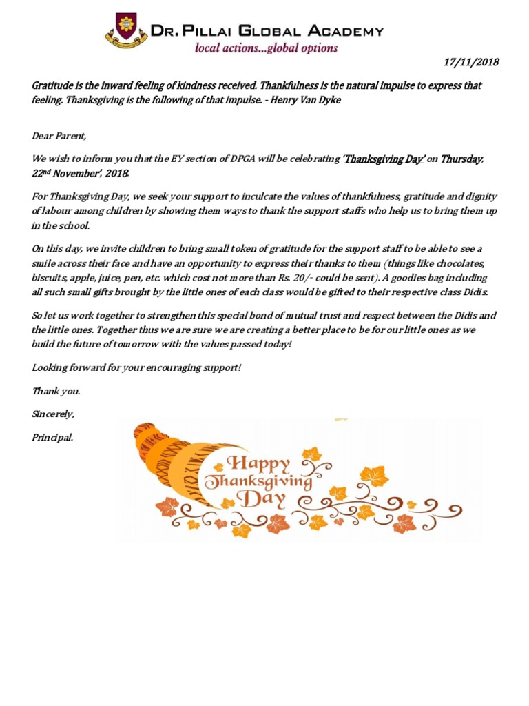 Thanksgiving Day Celebration Notice 2018 | PDF | Social Science
