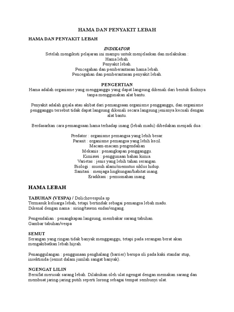 Hama dan Penyakit Lebah | PDF | Sains & Matematika