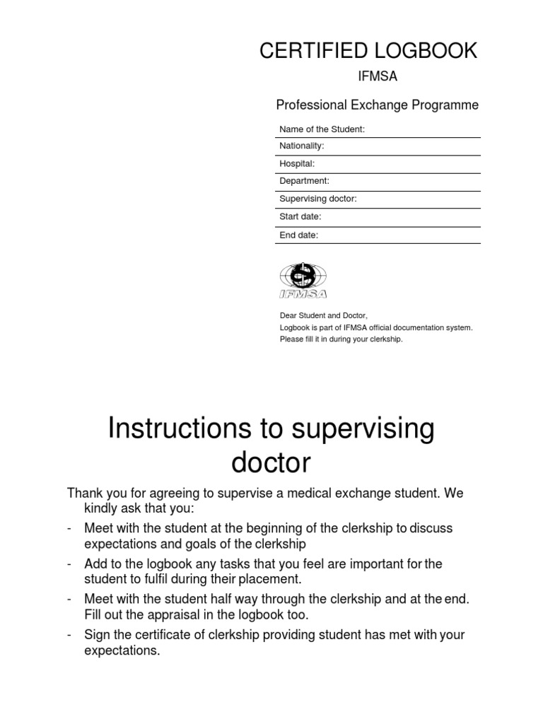 Certified Logbook: Ifmsa Professional Exchange Programme | PDF ...