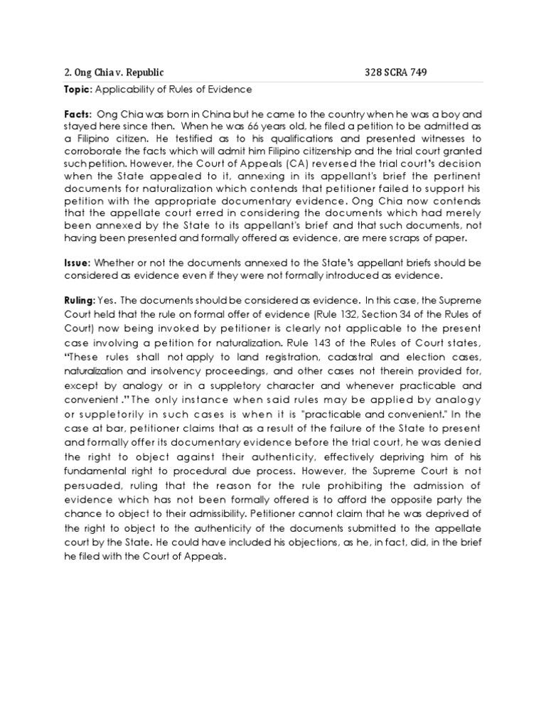 Rules of Evidence Inapplicable in Naturalization Cases | PDF | U.S ...