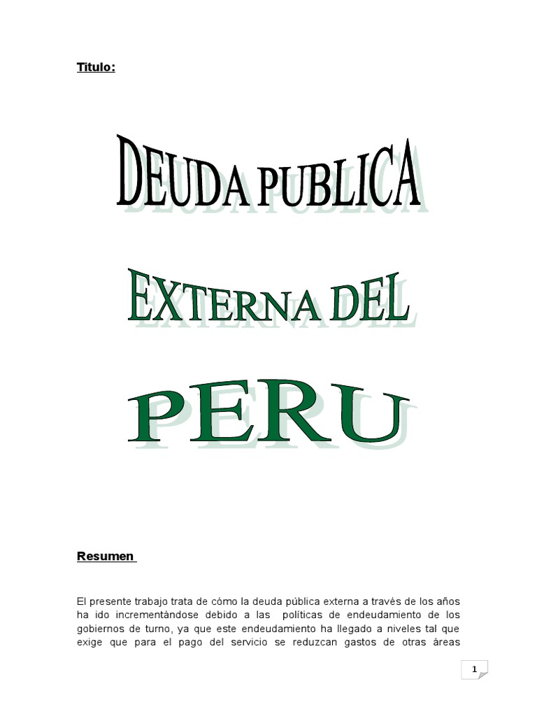 Historia de La Deuda Externa Del Peru | PDF | Fondo Monetario ...