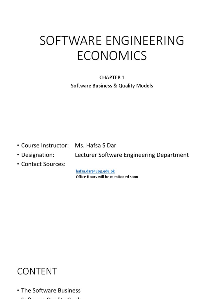 Software Engineering Economics: Software Business & Quality Models ...