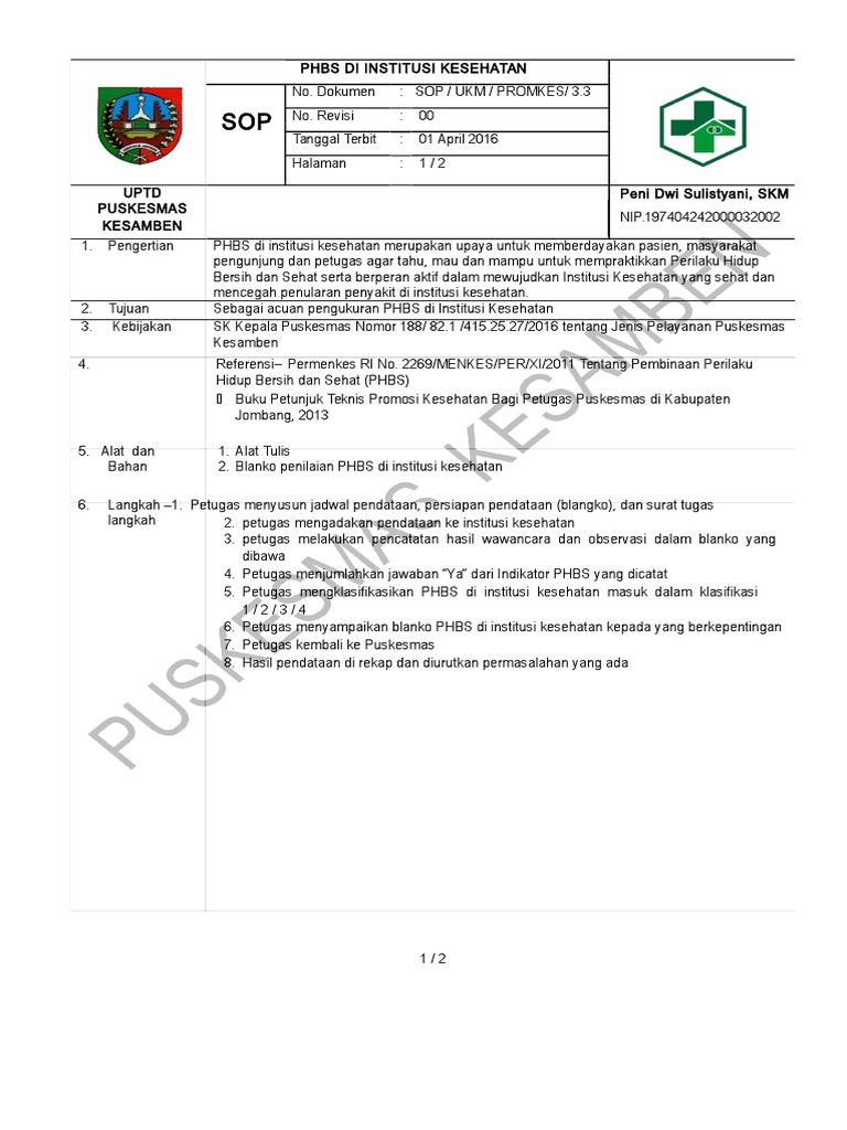 SOP PHBS di Puskesmas Sebani | PDF | Kesehatan Holistik