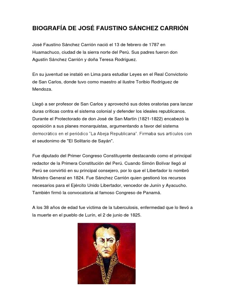 Biografía de José Faustino Sánchez Carrión | PDF