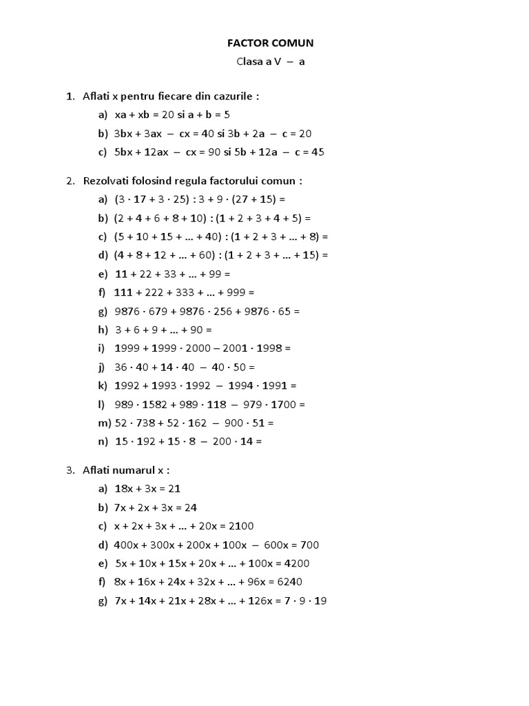 Exercitii Factor Comun Clasa 5 | PDF | Teaching Methods & Materials