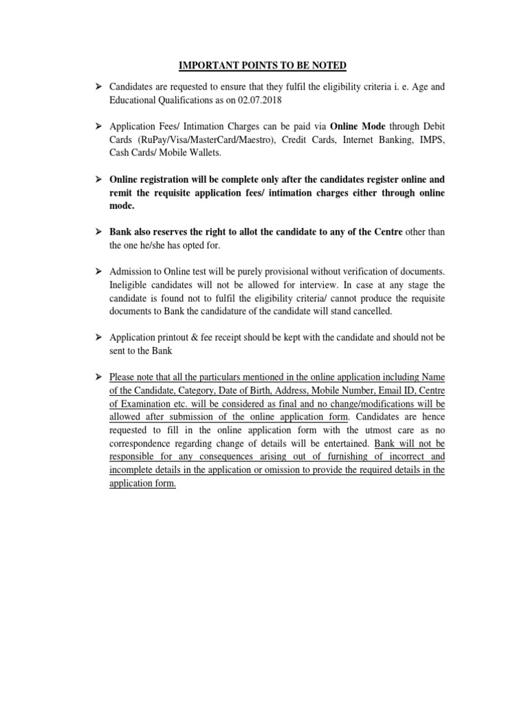 Important Points To Be Noted | PDF