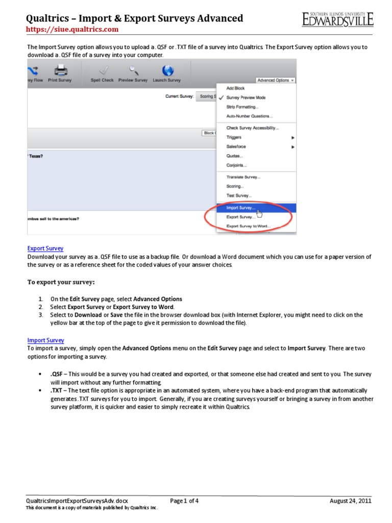 Qual Trics Import Export Surveys Adv | PDF | Text File | Download