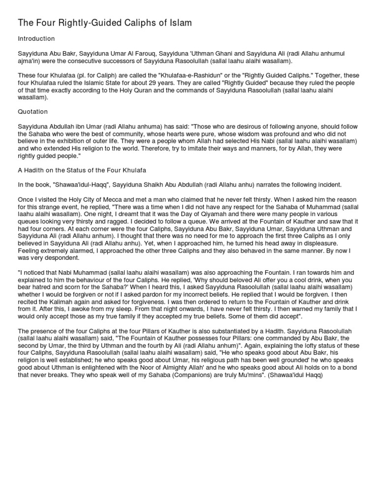Four Rightly Guided Caliphs of Islam | PDF | Caliphate | Ali