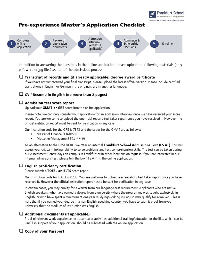 Pre-Experience Master's Application Checklist | PDF | Graduate ...