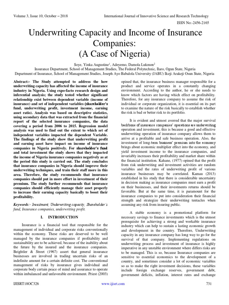 Underwriting Capacity and Income in Nigeria | PDF | Underwriting ...