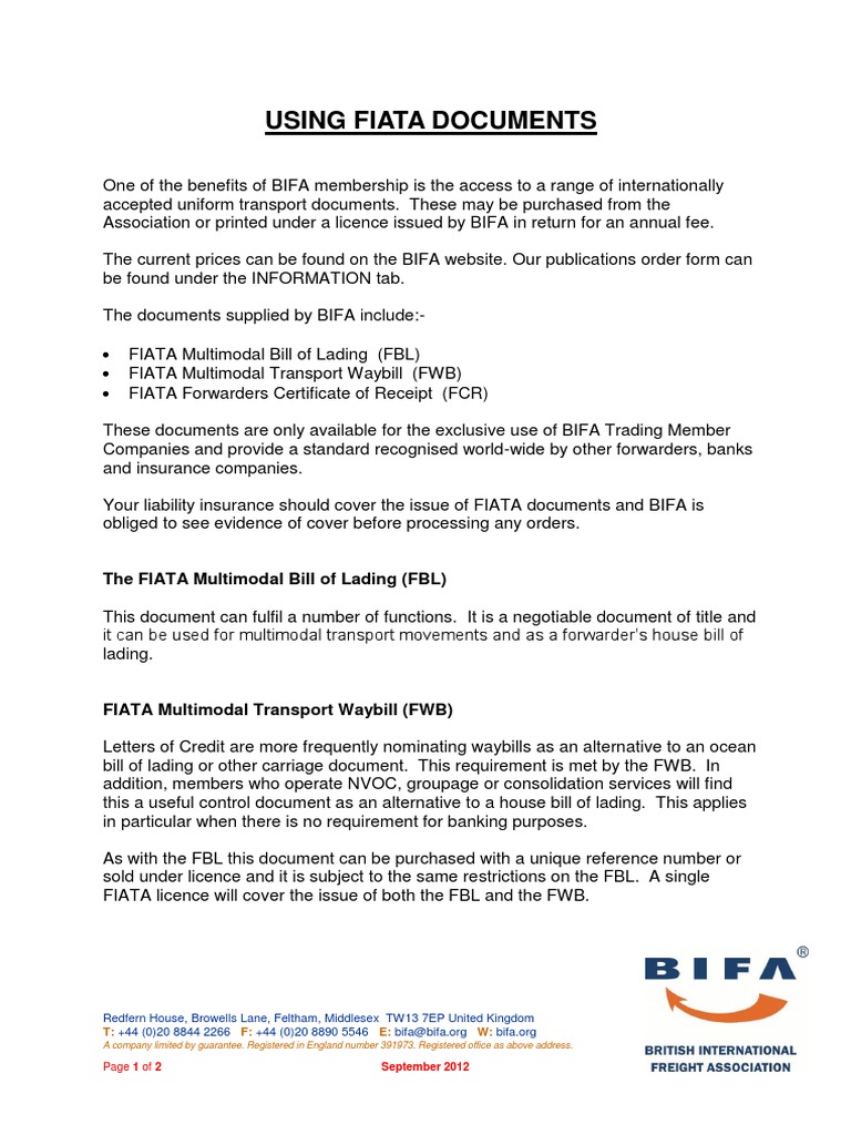 Fiata Documents 2012 | PDF | Bill Of Lading | Service Industries