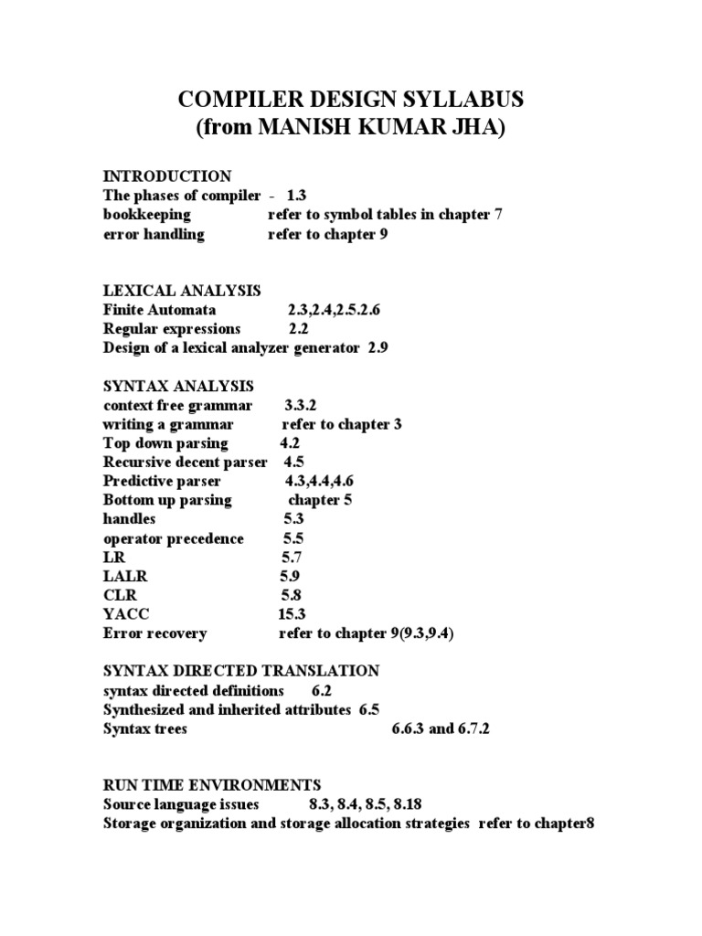 Compiler Design Syllabus | PDF