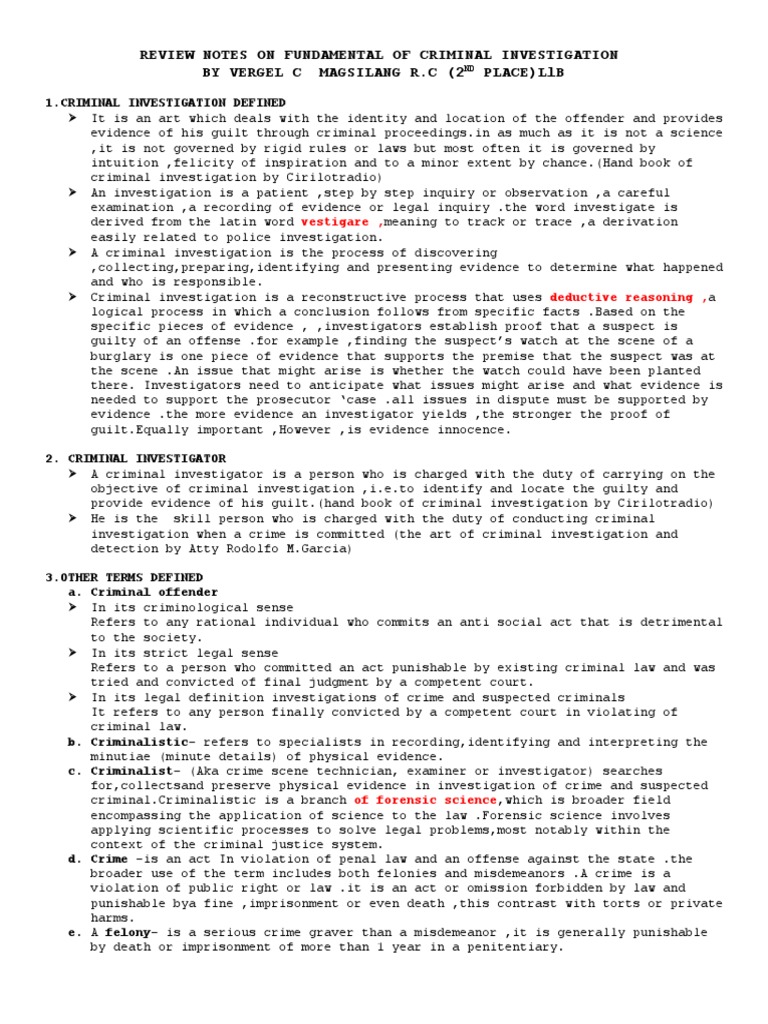 Lecture On Fundamental of Crim Investigation | PDF | Crime Scene | Forensic Science